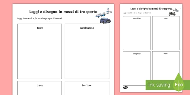 Leggi e disegna i mezzi di trasporto Attività - Twinkl