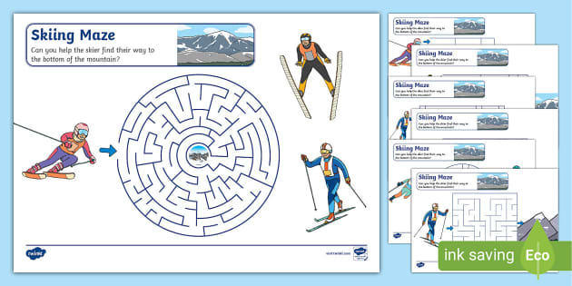 FREE! - Skiing Maze Activity Worksheets (teacher made)
