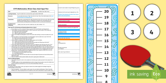 EYFS Maths: One More Than Table Tennis Whole Class Adult Input Plan and
