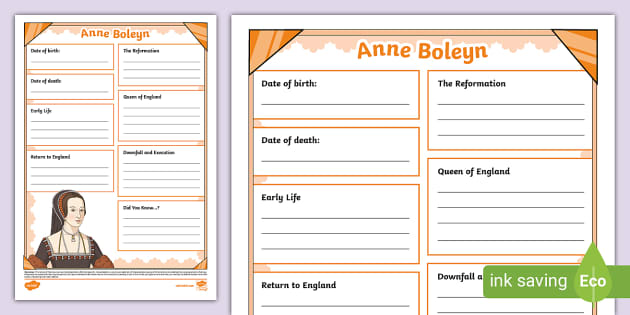 Anne Boleyn Fact File Template (teacher made) - Twinkl