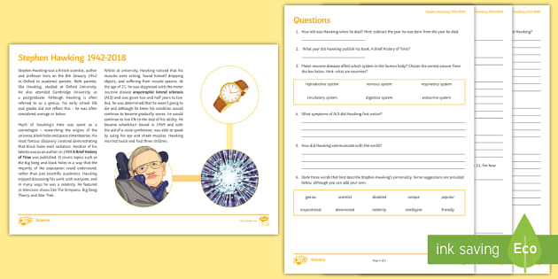 Stephen Hawking Differentiated Reading Comprehension.