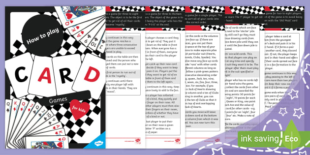 Assorted Card Game Instructions Booklet Teacher Made 