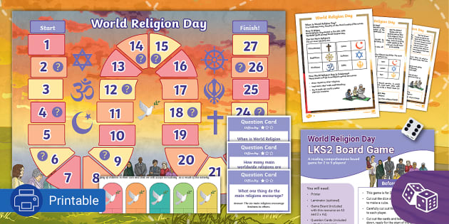 LKS2 World Religion Day Reading Comprehension Board Game Pack
