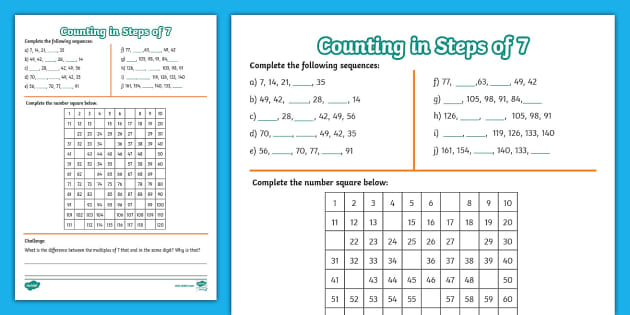 Counting in 7 Worksheet (teacher made) - Twinkl