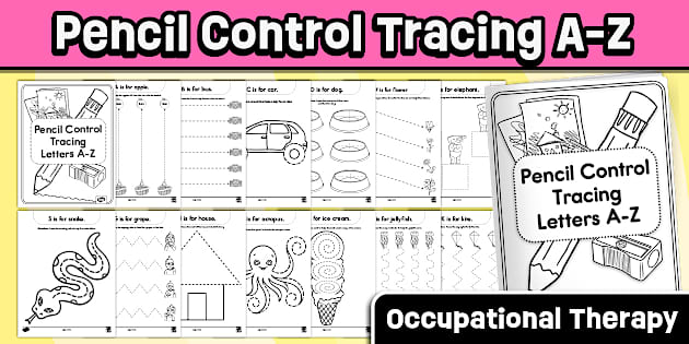 Pencil Control Tracing Worksheets A–Z for OT | Fine Motor