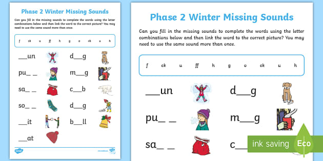 Phase 2 Winter Missing Sounds Worksheet (teacher made)