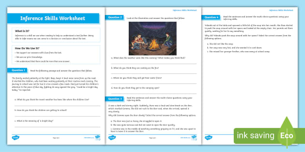 Year 5/6 Reading Comprehension Skills - Inference Worksheet