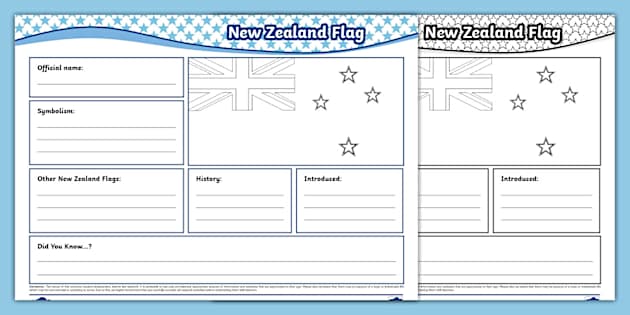 New Zealand Flag Fact File Template (teacher made) - Twinkl