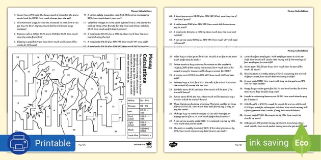 FREE! - South African Money Calculation Worksheets: Colour By Number