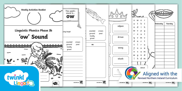Northern Ireland Linguistic Phonics Phase 3b 'ow' Sound Weekly Activities