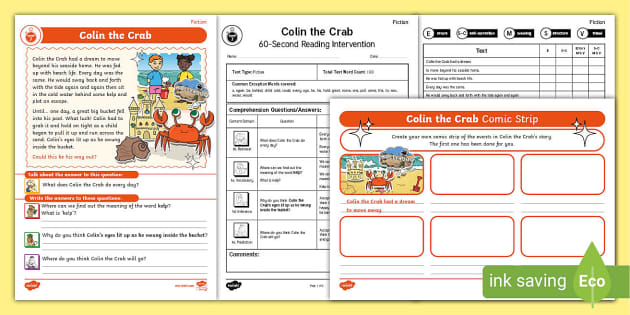 Level 7: 'Colin the Crab' 60-Second Reading Set 2 Intervention Pack