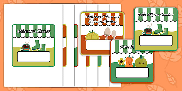 Autumn Market Themed Monitor and Jobs Cards (teacher made)
