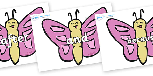 Connectives on Butterflies (teacher made) - Twinkl