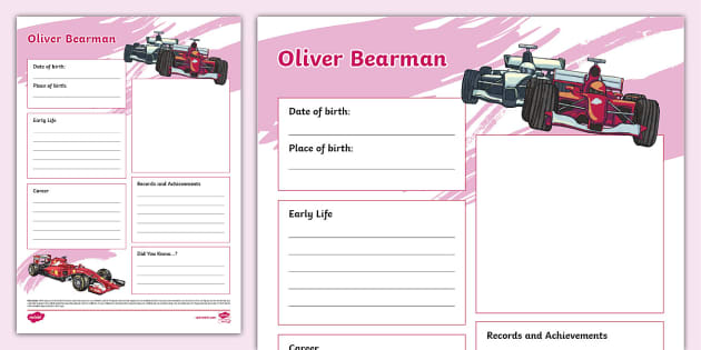 Oliver Bearman Fact File Template (teacher made) - Twinkl