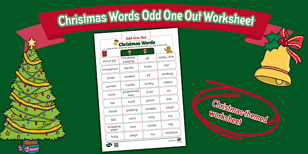 Christmas Words Odd One Out Worksheet