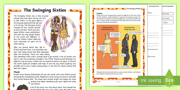 LKS2 The Swinging Sixties Differentiated Reading Comprehension Activity