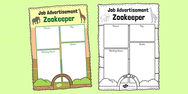 Zoo Job Advertisement Writing Frame (teacher made)