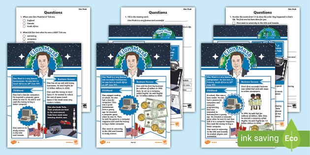 KS1 Elon Musk Differentiated Reading Comprehension Activity