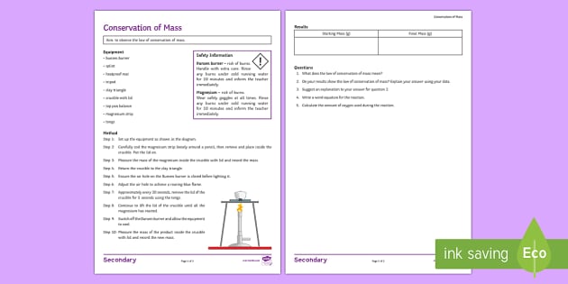 Conservation of Mass Investigation Instruction Sheet