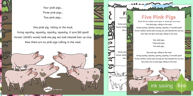 Five Pink Pigs Rhyme (teacher made) - Twinkl