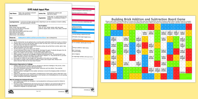 EYFS Building Bricks Addition and Subtraction Game Adult Input Plan and