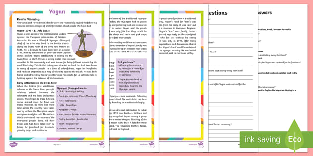 Influential Indigenous Australian Yagan Reading Comprehension