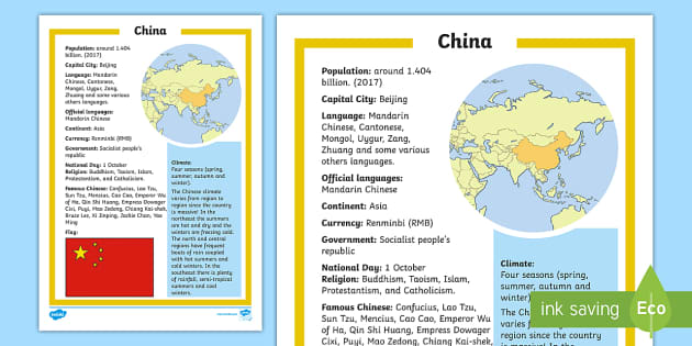 * NEW * China Fact File - chinese,China, geography, climate, Beijing