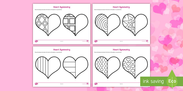 Valentine's Day Heart Symmetry Worksheets - Twinkl