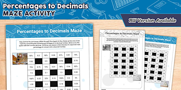 Percentages to Decimals Maze