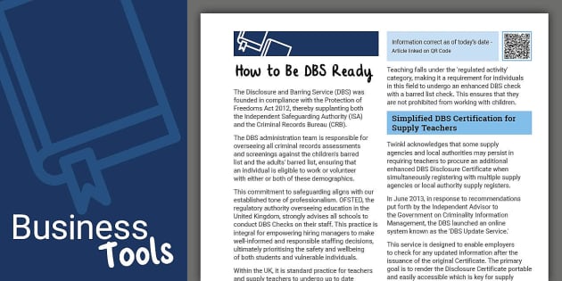 Supply Teacher How To Be DBS Ready Information Sheet