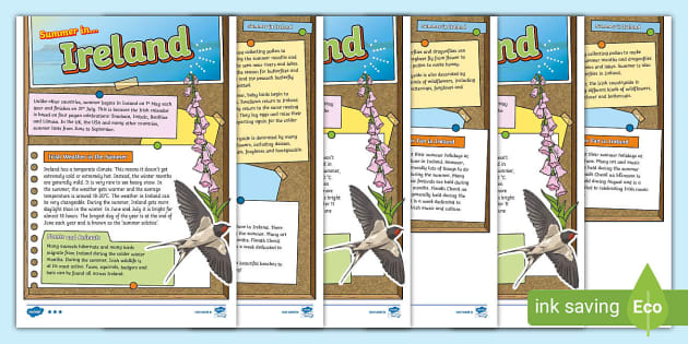 Summer in Ireland, English comprehension reading activity.