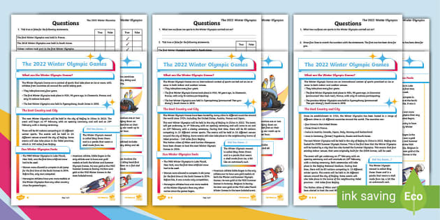 LKS2 Winter Olympics 2022 Differentiated Reading Comprehension Activity