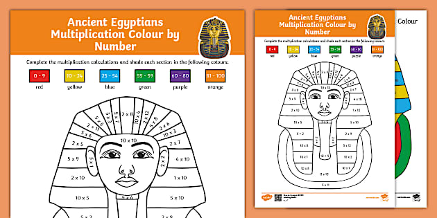 Ancient Egyptians Multiplication Colour by Number 2s, 5s and 10s