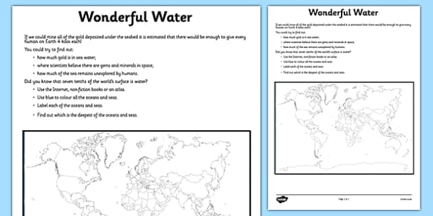 Wonderful Water Seas and Oceans Worksheet / Worksheet