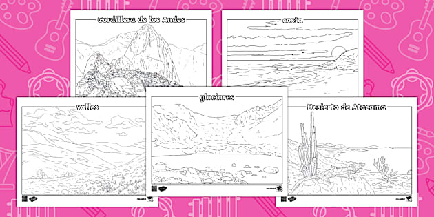 Hojas de colorear: Formas del Relieve en Chile - Twinkl
