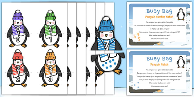Penguin Matching Busy Bag Prompt Card and Resource Pack