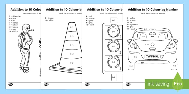 Road Safety Addition to 10 Colour by Number (teacher made)