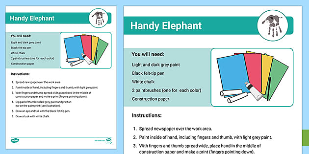 Elephant Handprint Craft Art Activity | Elephants - Twinkl