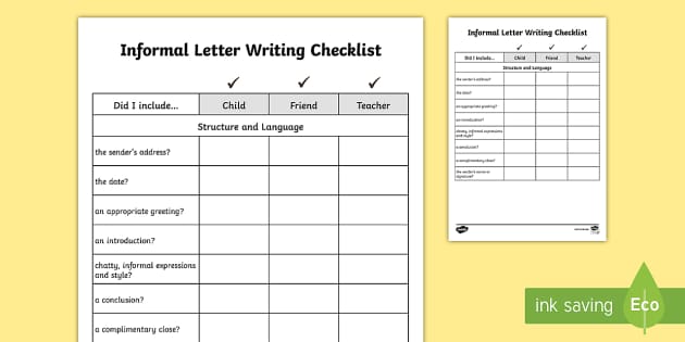 Y3 Y4 Informal Letter Writing Checklist Requests KS2 English Y3 Y4 Informal Letter Writing Checklist Requests KS2 English