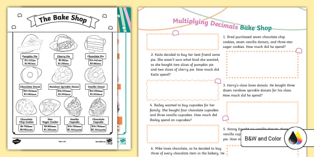 Sixth Grade Multiplying Decimals Bake Shop Activity - Twinkl