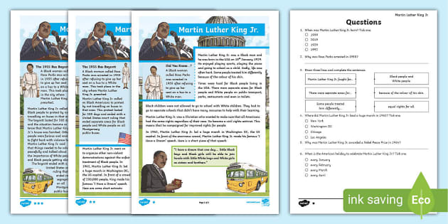 LKS2 Martin Luther King Jr. Differentiated Reading Comprehension Activity
