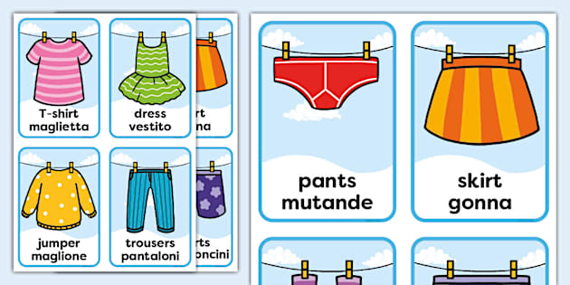 Let's Name Our Clothes! Bilingual Italian/English Flashcards