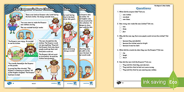 KS1 The Emperor's New Clothes Differentiated Reading Comprehension Activity