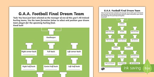 G.A.A. Football Final Dream Team Worksheet / Worksheet-Irish, worksheet