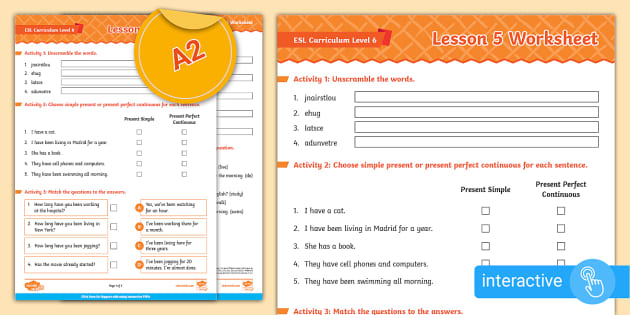 ESL Curriculum Level 6, Lesson 5 Interactive Worksheet