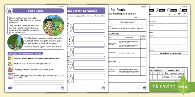 Level 5: 'Pet Picnic' 60-Second Reading Set 2 Intervention Pack