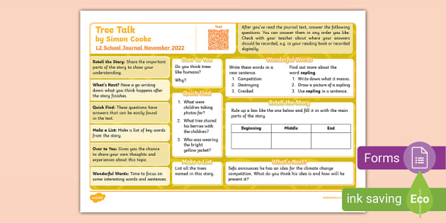 Level 2 November 2022 Journal: Tree Talk (Comprehension)