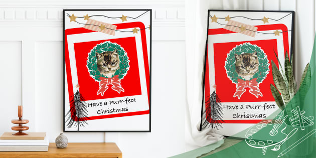 Have a Purr-fect Christmas Funny Cat Pun Poster - Twinkl