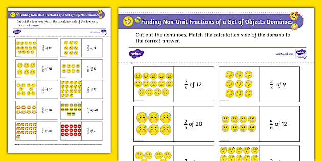 👉 Finding Non-Unit Fractions of a Set of Objects Emoticon Dominoes