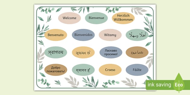 Botanical-Themed Mixed-Languages Welcome Door Sign - Twinkl Botanical-Themed Mixed-Languages Welcome Door Sign - Twinkl